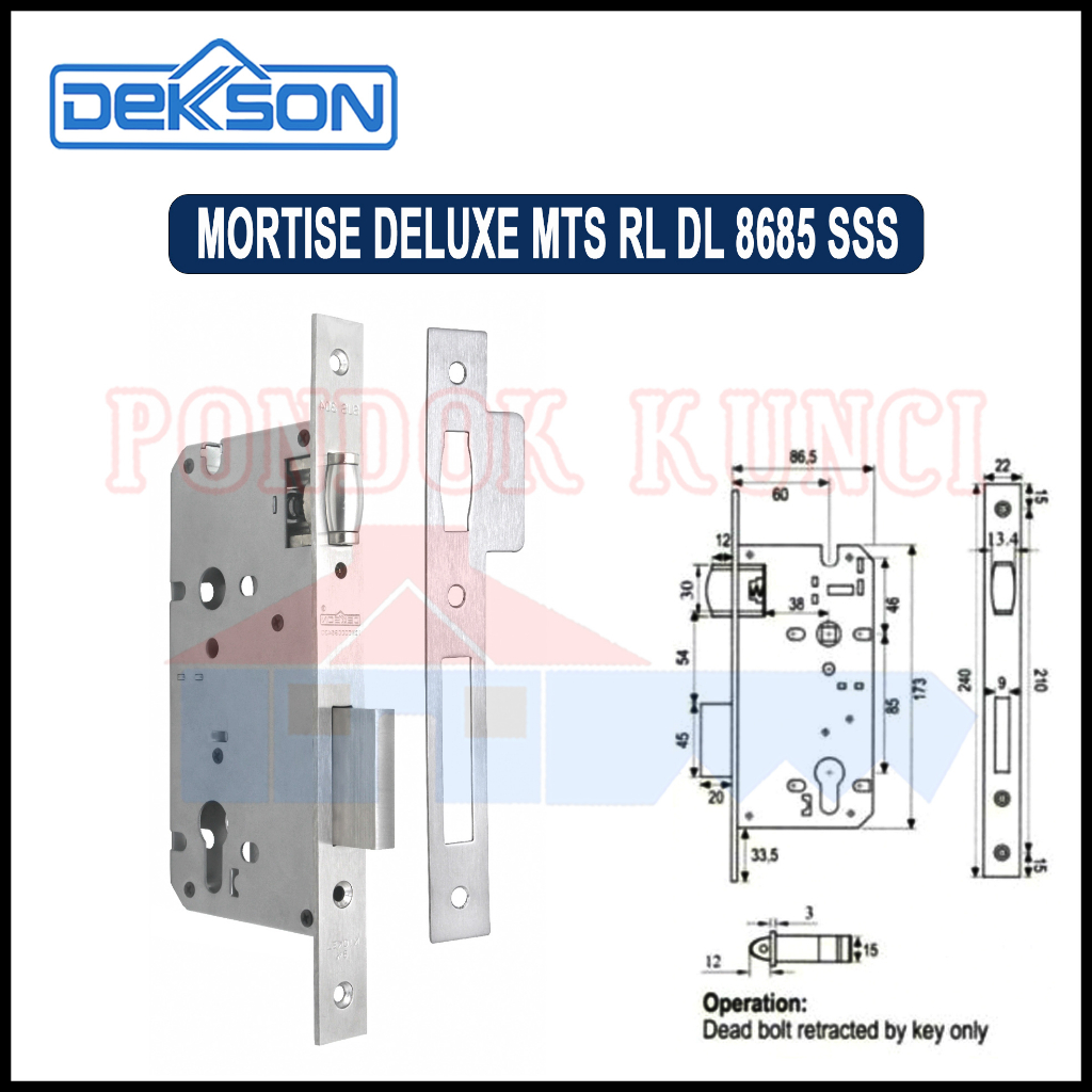 Jual Mortise Lock Pelor Dekkson MTS RL DL 8685 SSS Body Kunci Pintu ...