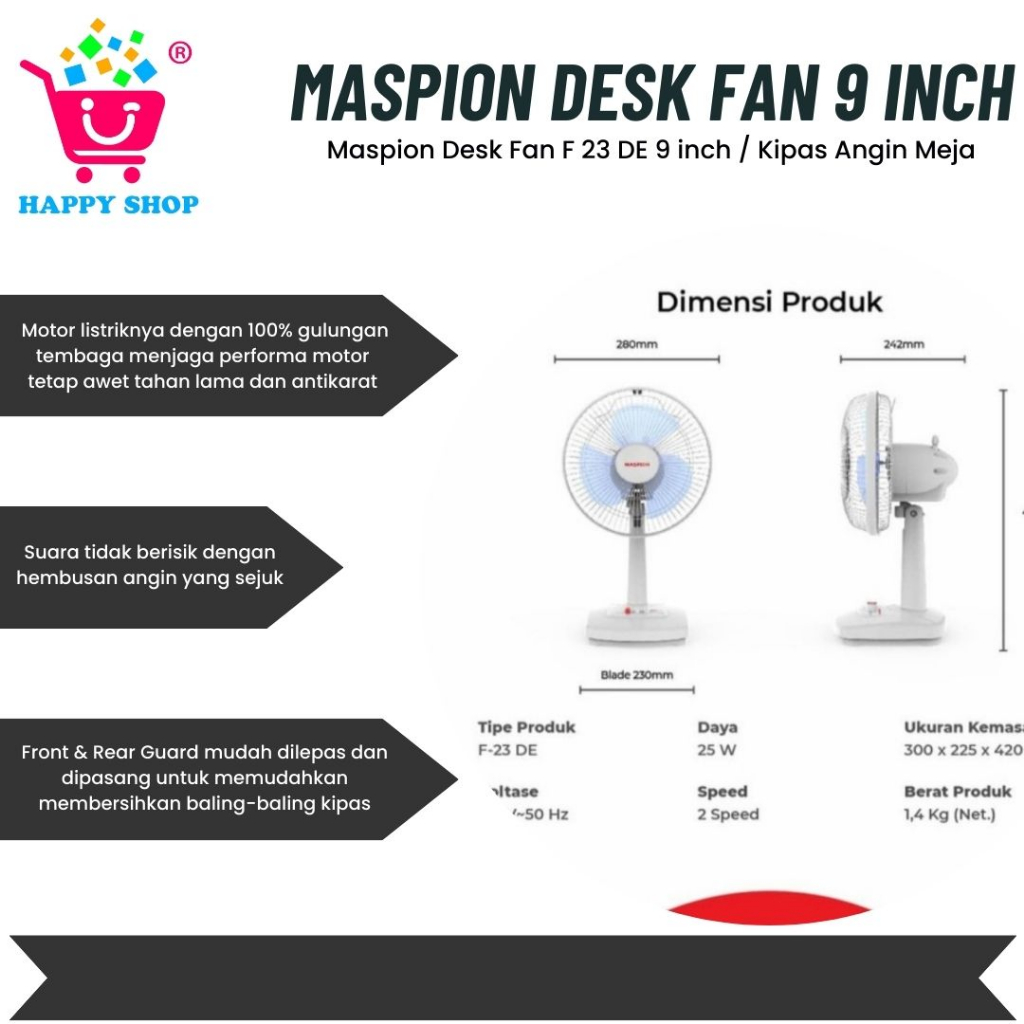Jual Maspion Desk Fan F 23 DE 9 inch / Kipas Angin Meja | Shopee Indonesia
