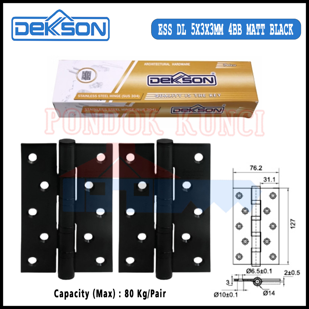 Jual Engsel Dekkson Deluxe Hinge ESS DL 5X3X3 4BB Matt Black Engsel 5 ...