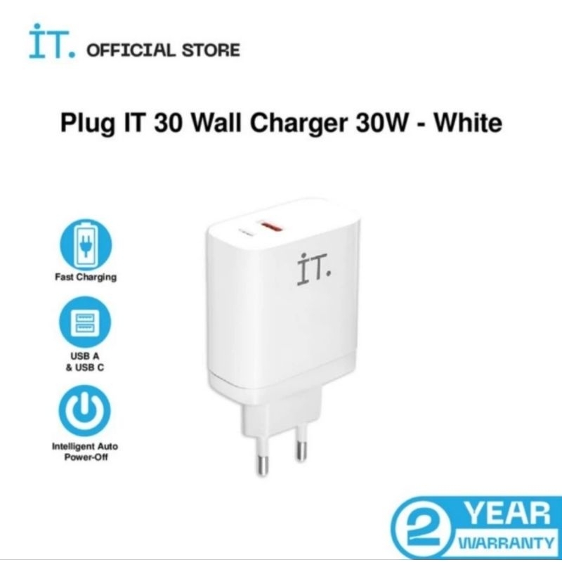 Jual iT Plug 30 w Wall Charger Adapter 30W USB A plus type C Dual Port ...