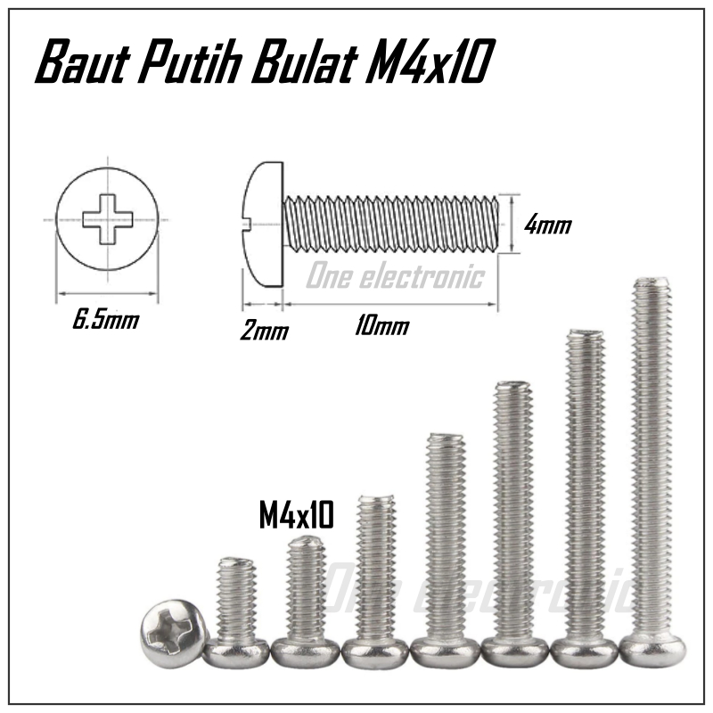Jual 10 Pcs Baut M4x10 Kepala bulat Skrup Bunga obeng + Screw M4x10mm Besi Putih | Shopee Indonesia