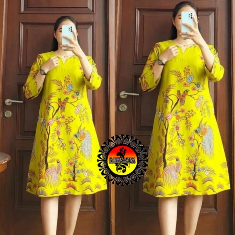 Jual Dress Batik A Line Premium Motif ayam Lapis Furing - Dress Batik ...