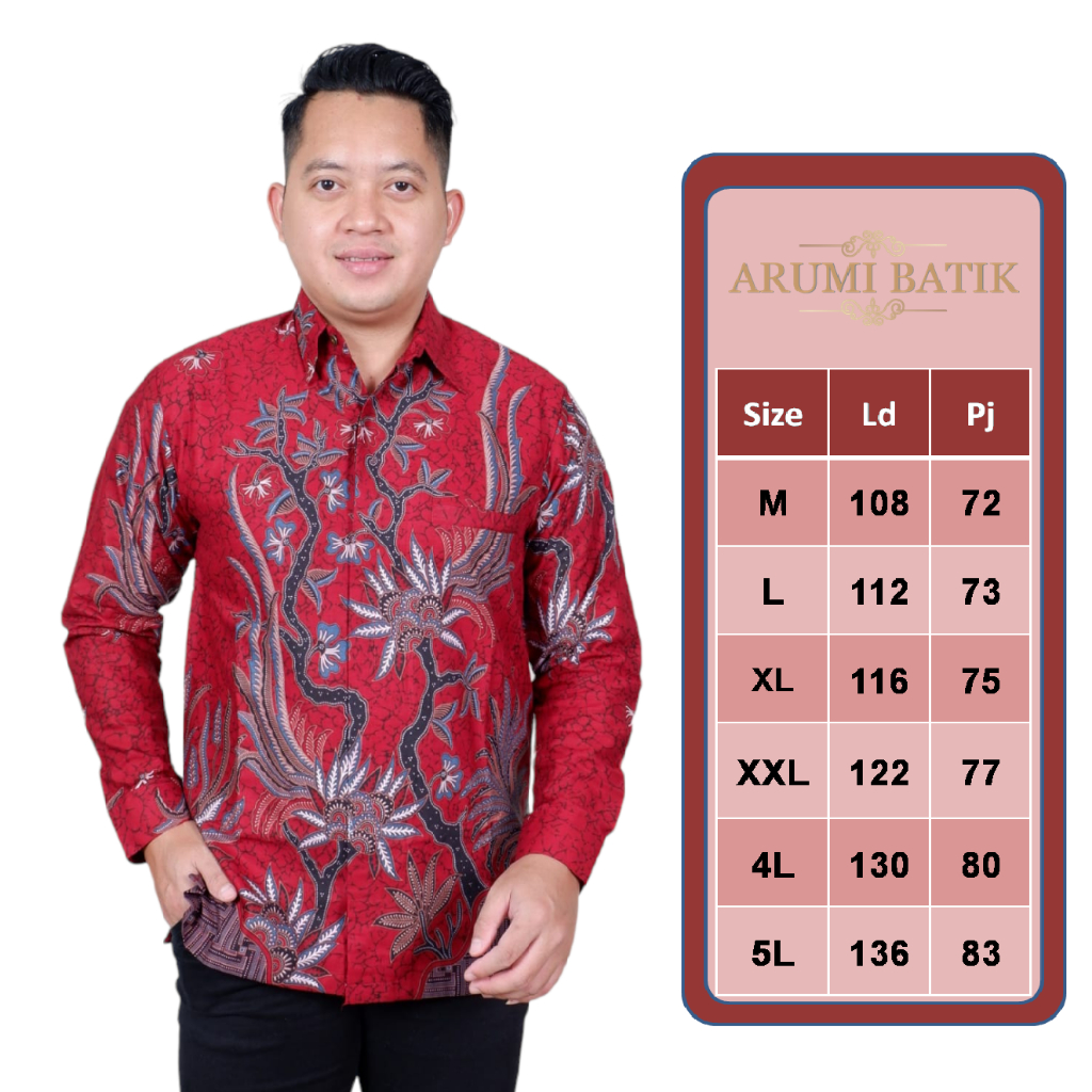 Jual Merah Maroon Kemeja Baju Batik Pria Panjang Full Furing Big Size Jumbo XXXXL 5L | Shopee ...