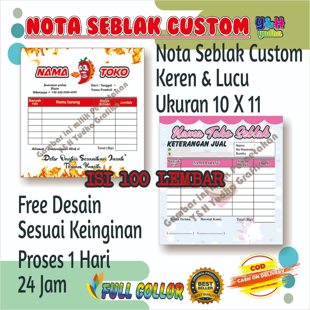 Jual nota seblak custom isi 100 nota 1/6 nota 10x11 custom free desain ...