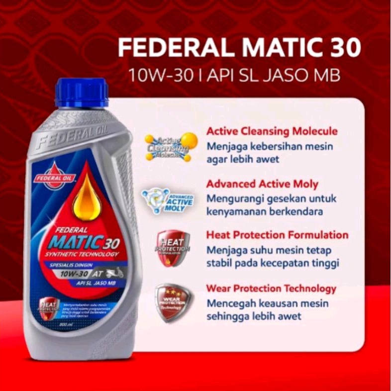 Jual Oli Federal Matic 800ml 10W-30 Synthetic Technologi API SL JASO MB ...