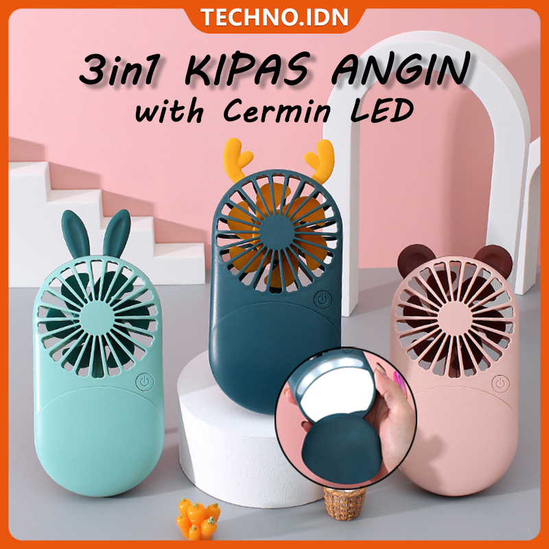 Jual Mini Small Fan 3-in-1 Beauty Mirror Fan With Bracket USB Portable ...