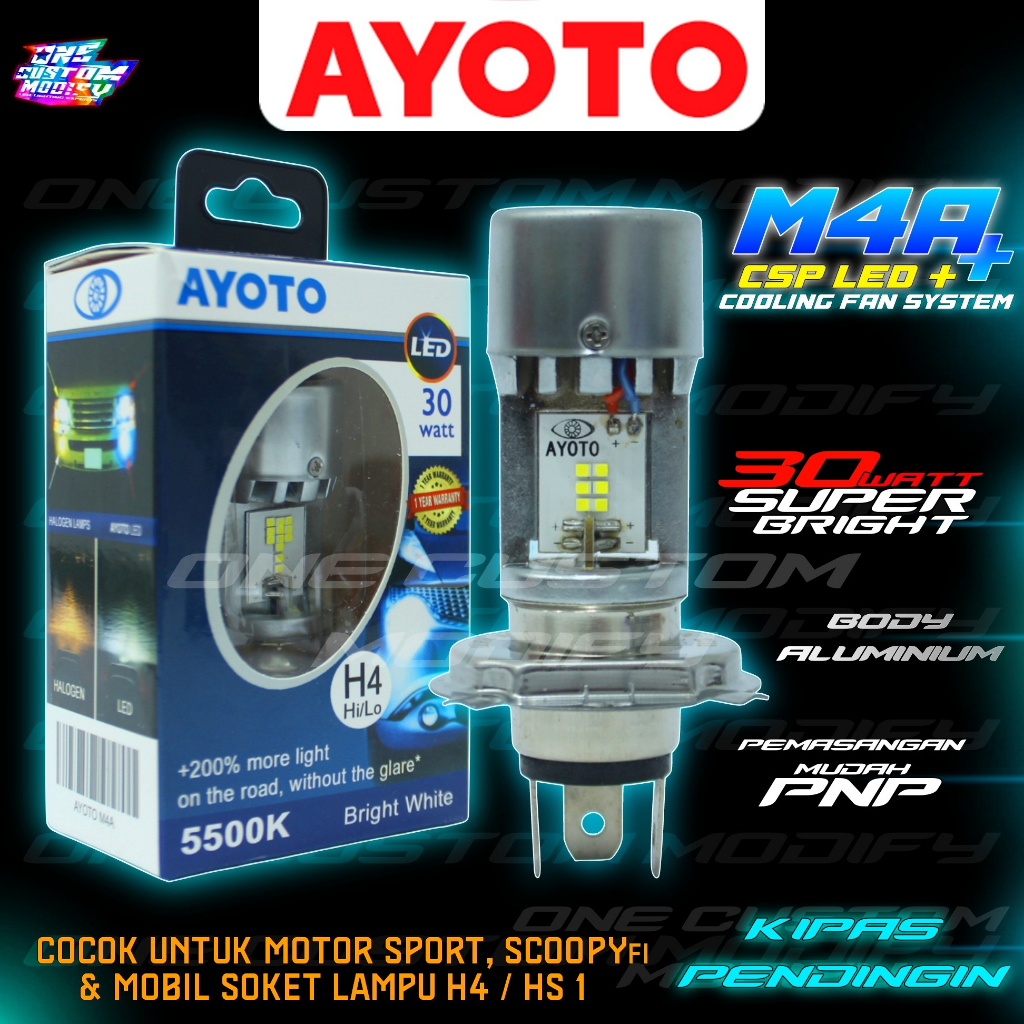 Jual LAMPU LED M4A+ KIPAS 30+30 WATT H4 HS1 AYOTO HI LO UNTUK LAMPU ...