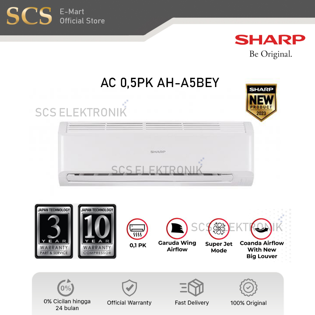 Jual Sharp AC 0,5PK AH-A5BEY Air Conditioner 360Watt LOW WATT 1/2PK ...