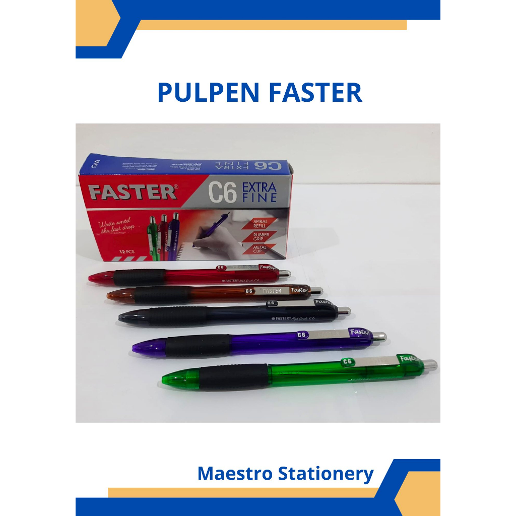 Jual Pulpen Pen Faster C6 Extra Fine / Ballpoint Cetek Hitam Biru ...