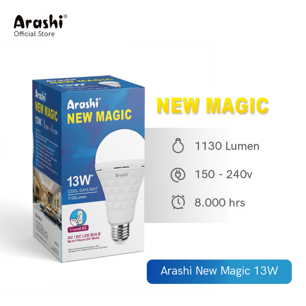 Jual Arashi New Magic 13 Watt CDL - Putih / Lampu LED emergency 3 Mode DC | Shopee Indonesia
