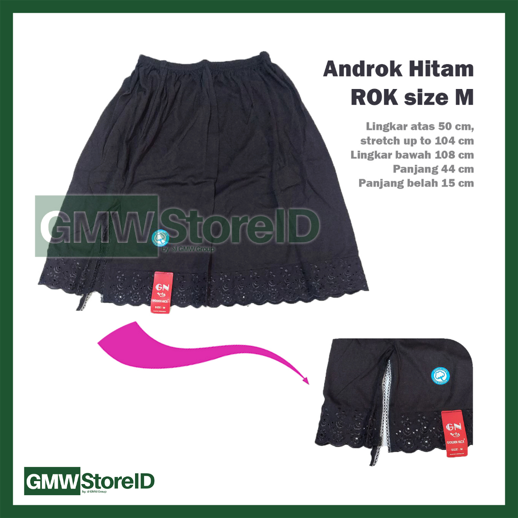 Jual W905 Androk Wanita Rok Hitam Polos Size M Bahan Halus Katun Renda GN | Shopee Indonesia