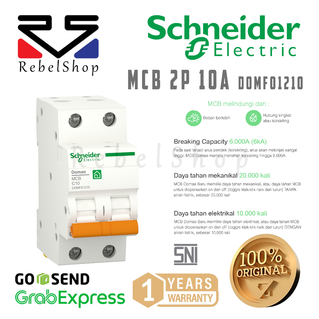 Jual Schneider MCB New Domae 2P 10A 6kA SNI - 2 Phase 10 Ampere DOMF01210 | Shopee Indonesia