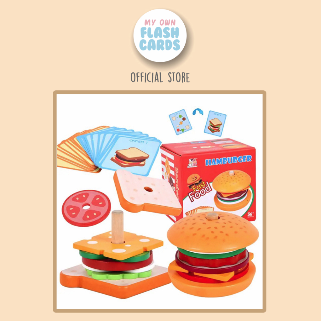 Jual Stacking Fast Food Sandwich Hamburger Wooden Toy Mainan Edukasi ...