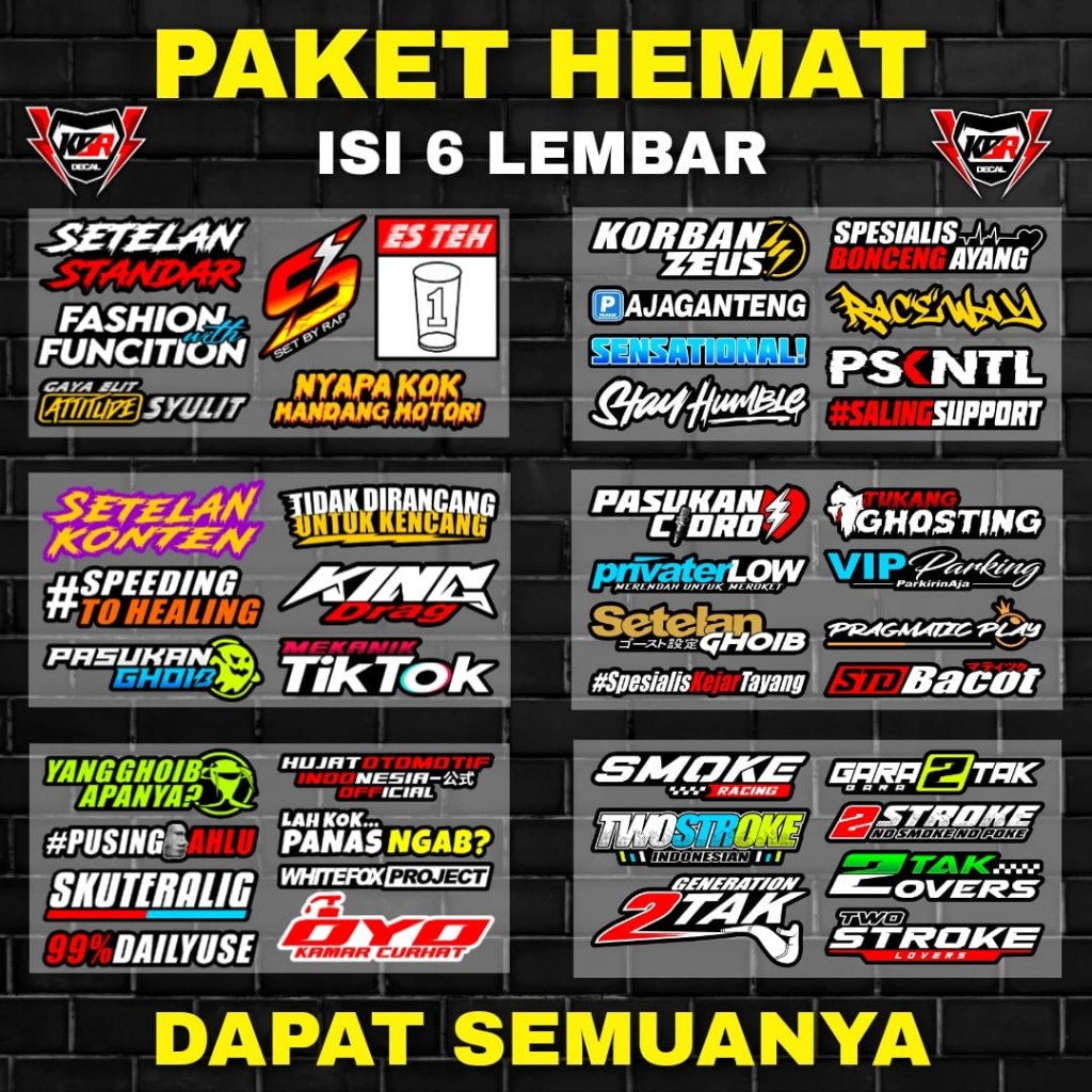 Jual Sticker Racing Pack Print Cut Paket Hemat isi 6 Lembar Stiker ...