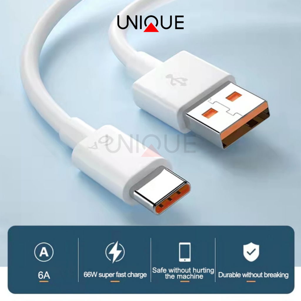 Jual UNIQUE KABEL DATA FAST CHARGING TYPE C 6A ORANGE ORIGINAL / KABEL ...