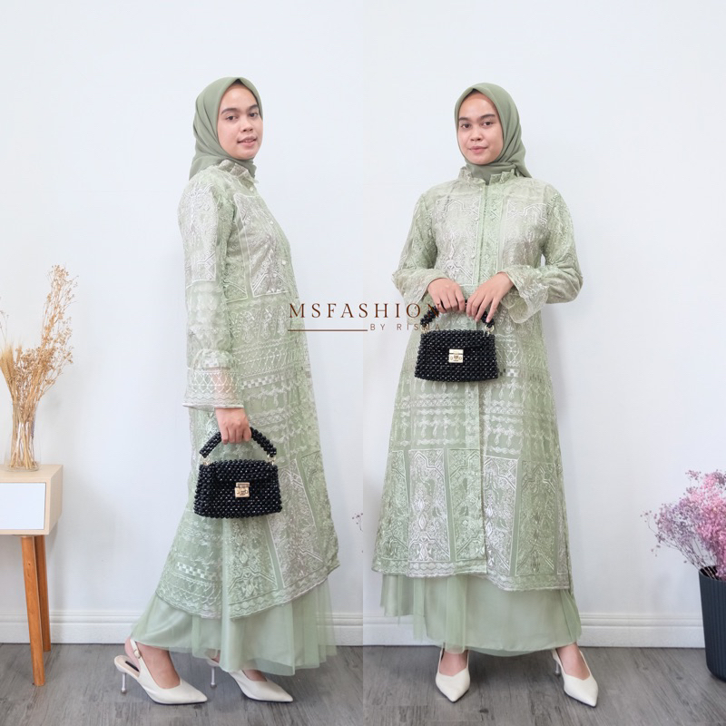 Jual Rivera Long Outer Maxi Dress/ Setelan Outer Tulle bordir satin ...