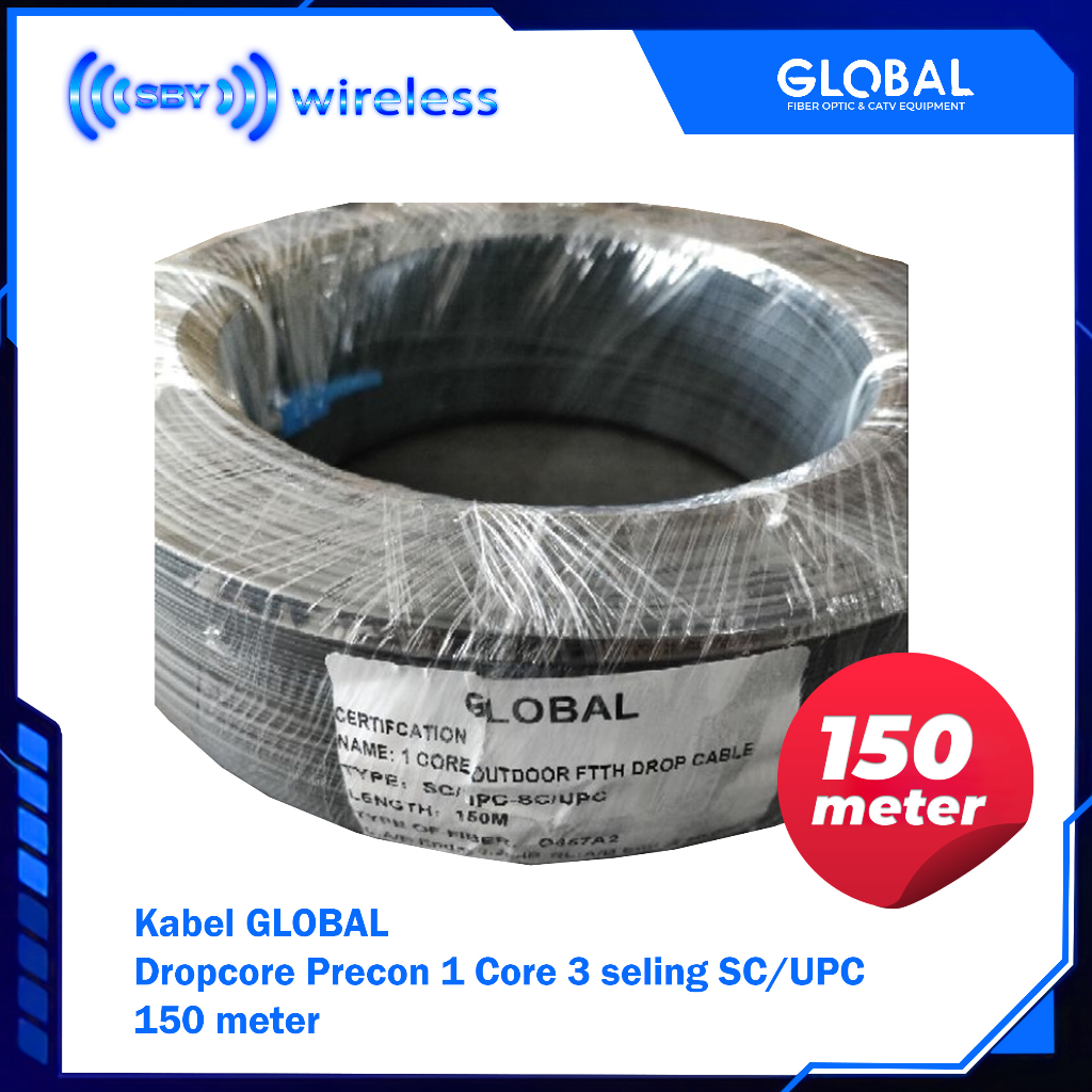 Jual GLOBAL Kabel FO Precon 150 meter Dropcore 1 Core 3seling kawat 150M Fiber Optik FTTH CATV ...