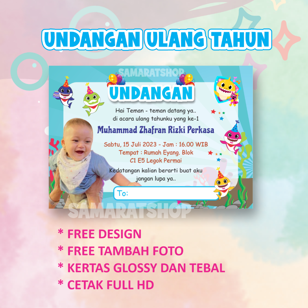 Jual Undangan Ulang Tahun Anak Custom Free Foto, Undangan Ultah isi 16Pcs | Shopee Indonesia