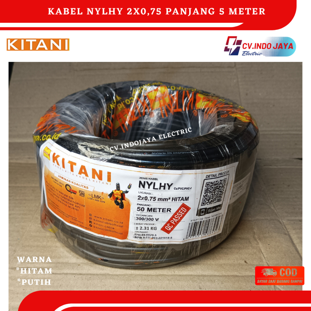 Jual Kabel Serabut NYLHY 2x0,75 Kitani harga panjang 5 meter Kabel ...
