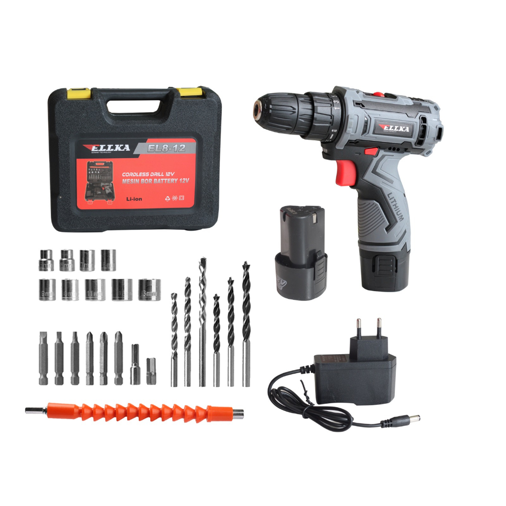 Jual Promooo!! Ellka Mesin Bor Impact Drill 12v set box/ Bor baterai ...