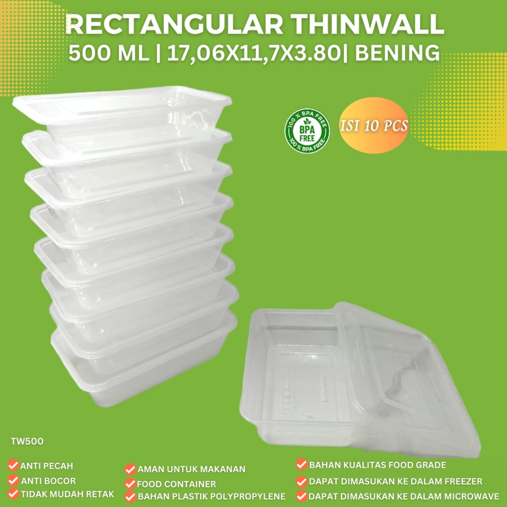 Jual Thinwall Rectangle 500 Ml Food Container (Isi 10-TW500) | Shopee ...