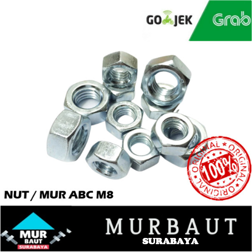 Jual HEX NUT / MUR GALVANIS M8 ABC PUTIH | Shopee Indonesia