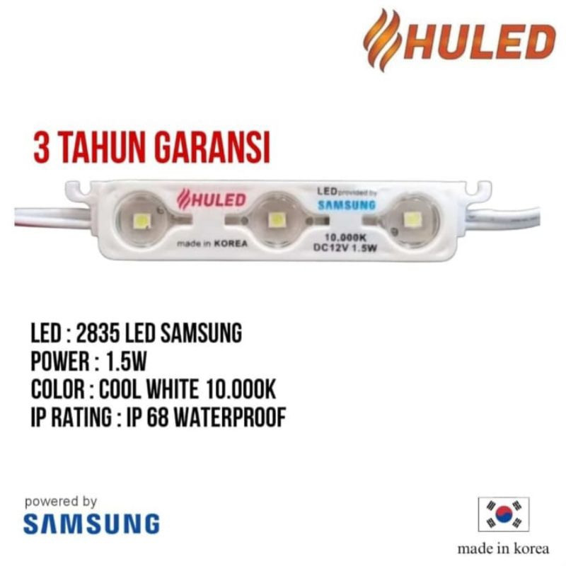 Jual Lampu LED Modul 3 mata DC 12V 1.5 watt putih neon box HULED Garansi | Shopee Indonesia