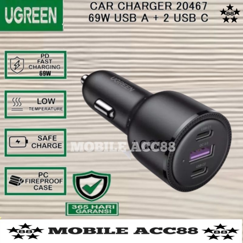 Jual UGREEN Car Charger Mobil 69W USB Type C PD QC3.0 Super Fast ...