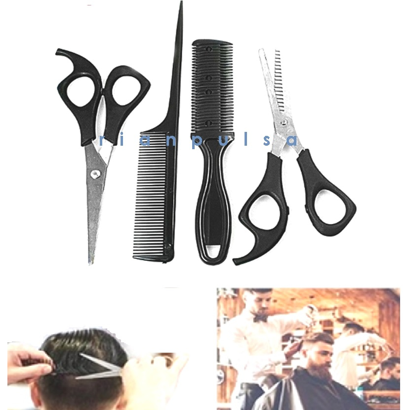 Jual Gunting Rambut Set isi 4 Sisir Sasak Pisau Cukur Stainless Hair ...
