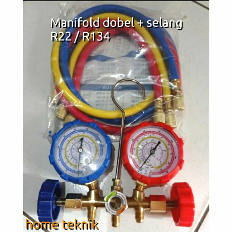 Jual Manifold dobel 1 set selang manifold R22 R134 R404 500psi | Shopee ...