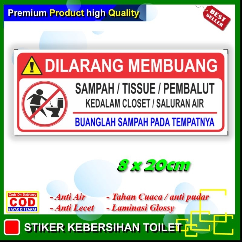 Jual Stiker new sampah closet sticker dilarang membuang sampah tissue ...