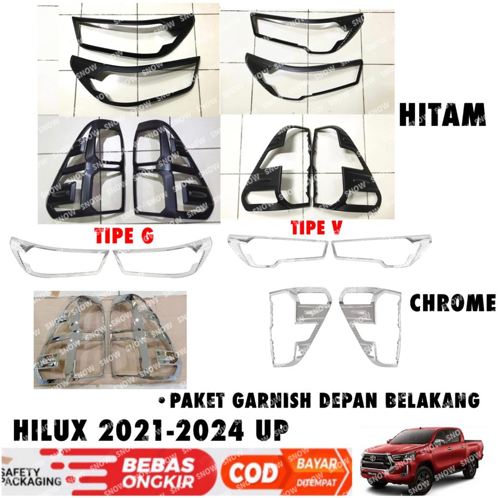 Jual Paket Garnish Lampu Depan Belakang All New Hilux Rocco 2020 2022 2023 2024 Hitam Chrome ...
