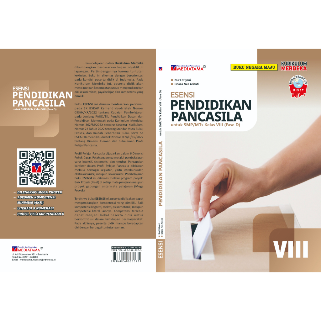 Jual ESENSI Pendidikan Pancasila SMP/MTS Kelas VIII (Fase D) Kurikulum Merdeka Buku Berbasis ...