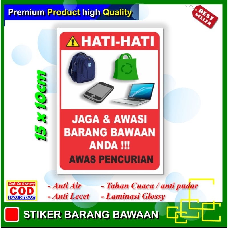 Jual Stiker jaga dan awasi barang bawaan anda sticker Awas pencurian ...
