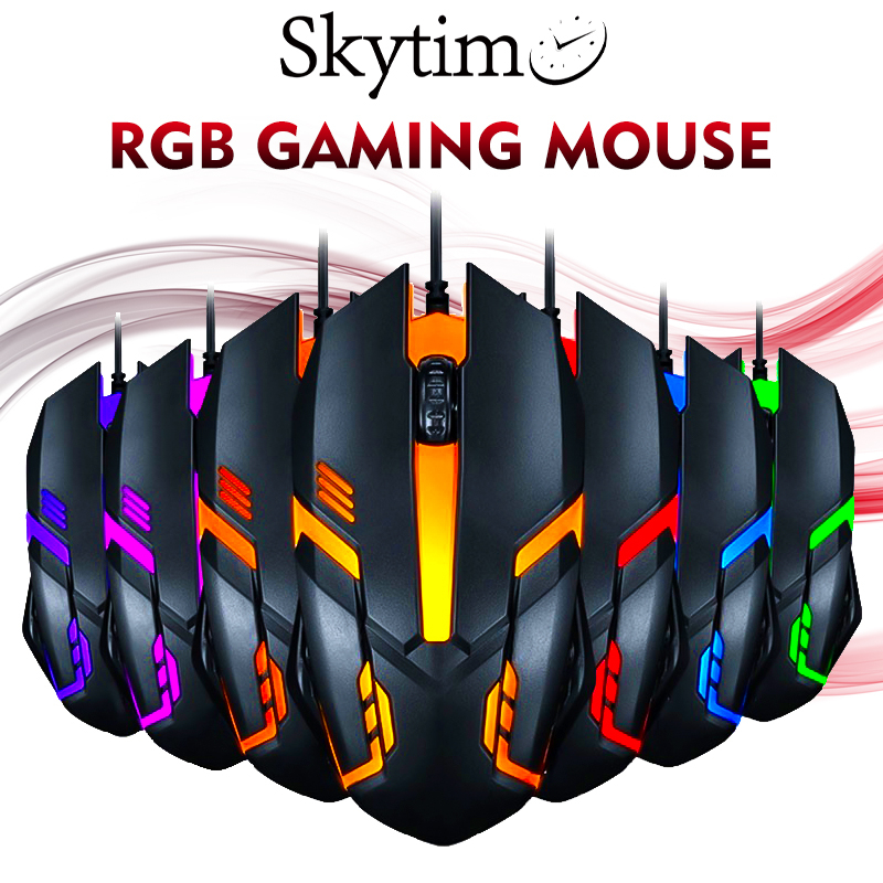 Jual Skytime Mouse Gaming Wired Black Mouse Game RGB Colorful 7 LED ...