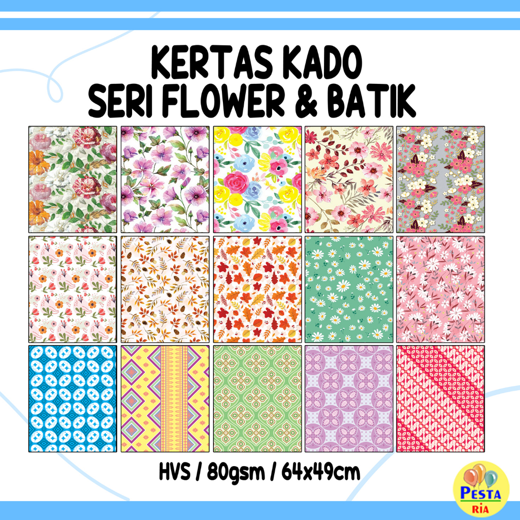 Jual Murah!! 50 Lembar Kertas Kado Flower, kertas kado MOtif BUNGA ...