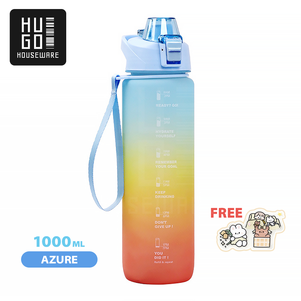 Jual HUGO Botol Minum 1 Liter Tutup Flip Botol Air Motivasi 1000ml Premium Anti Bocor BPA FREE ...
