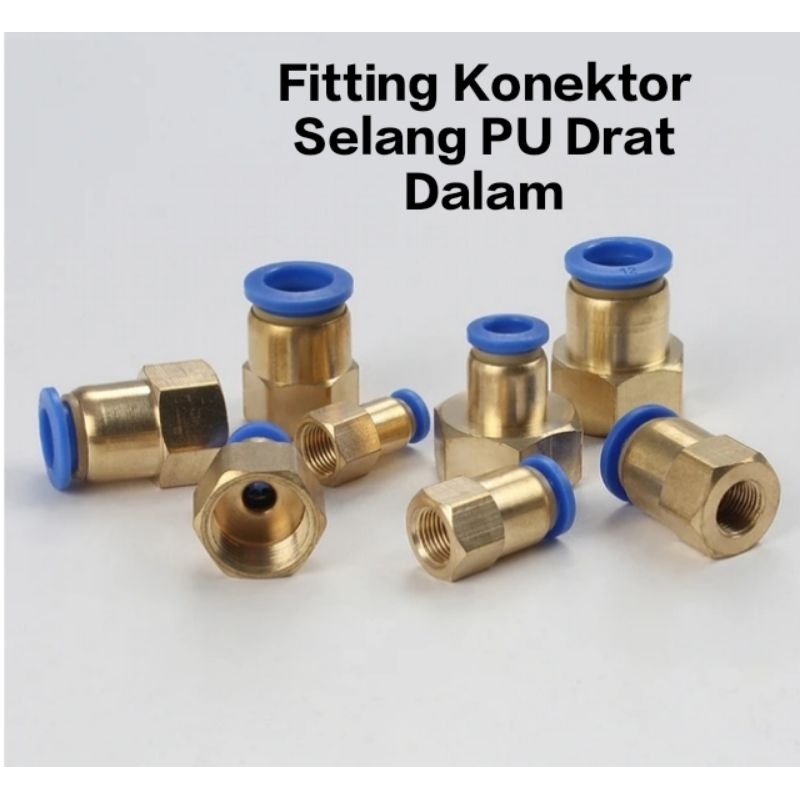 Jual Fitting Lurus Konektor Sambungan Selang Pneumatic PU Drat Dalam | Shopee Indonesia