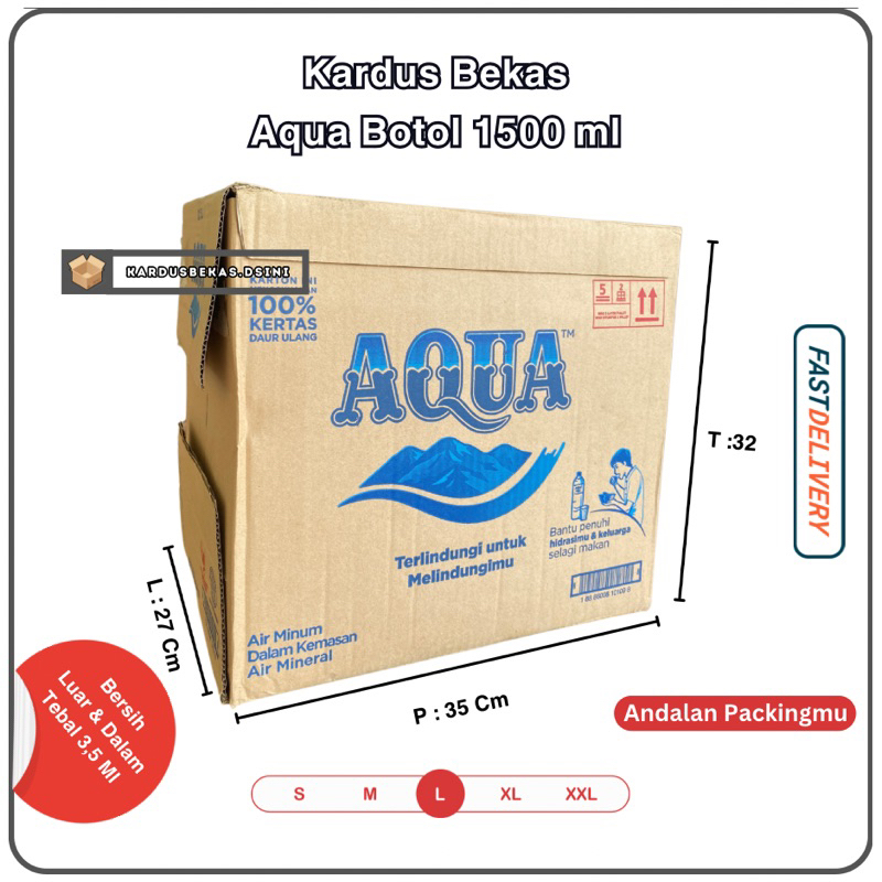 Jual Kardus Packing Bekas | Box | Kemasan | Packing Aqua Botol 1500Ml (35x27x32) | Shopee Indonesia