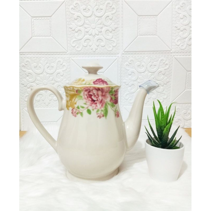 Jual Teko Air Teh Keramik + Tea Pot dengan Motif Mural Rose | Shopee ...