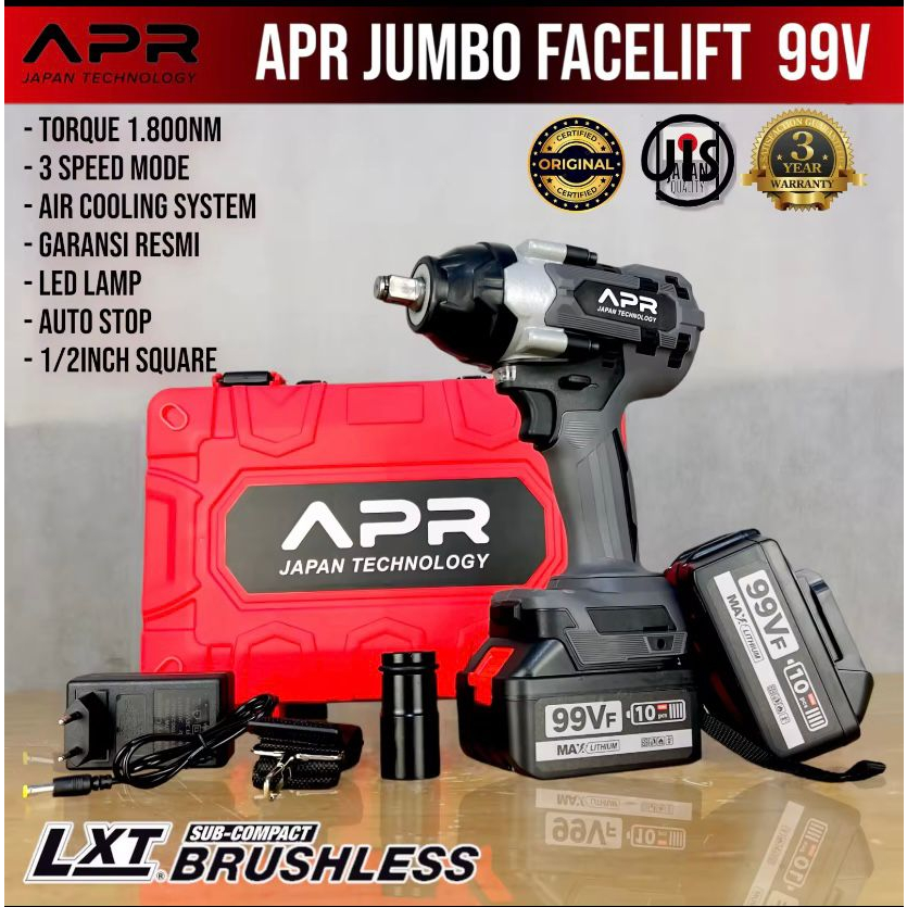 Jual Impact wrench APR JAPAN JUMBO FACELIFT 99V 1800NM 1/2inch fullset ...
