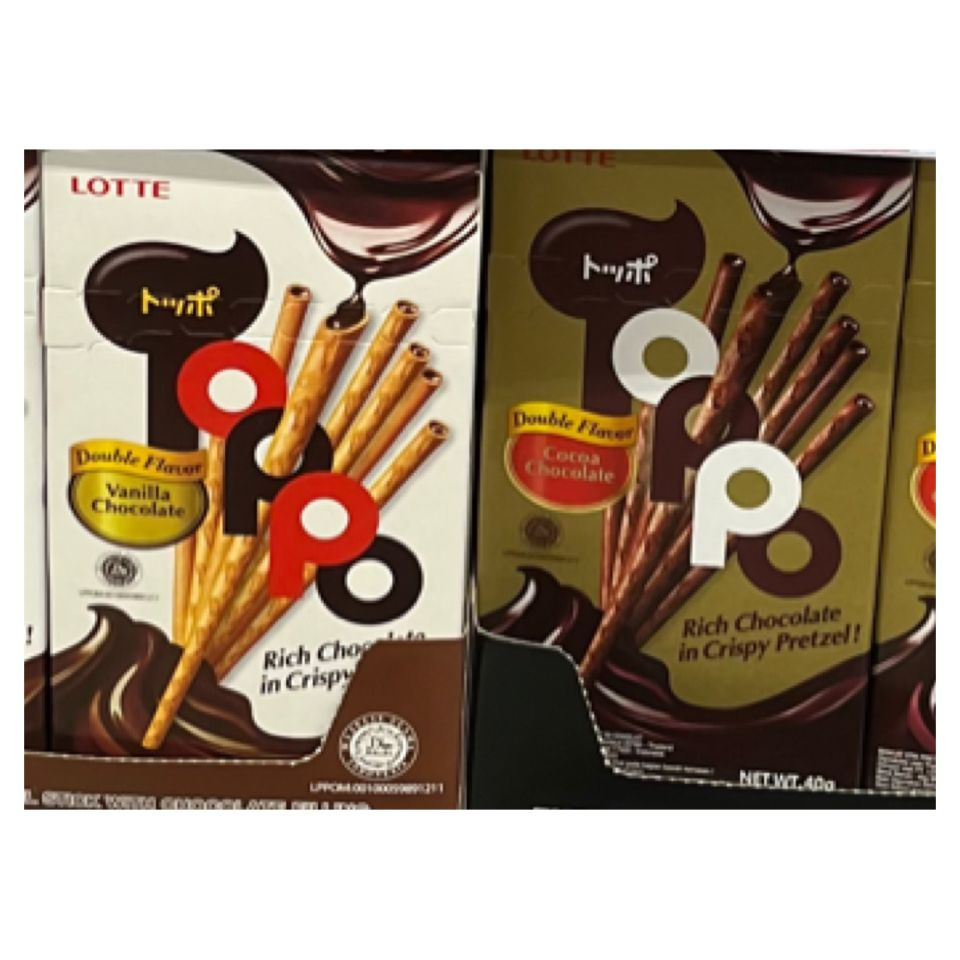 Jual Lotte Toppo Vanilla Chocolate/Cocoa Chocolate - 1 box isi 12 pcs ...