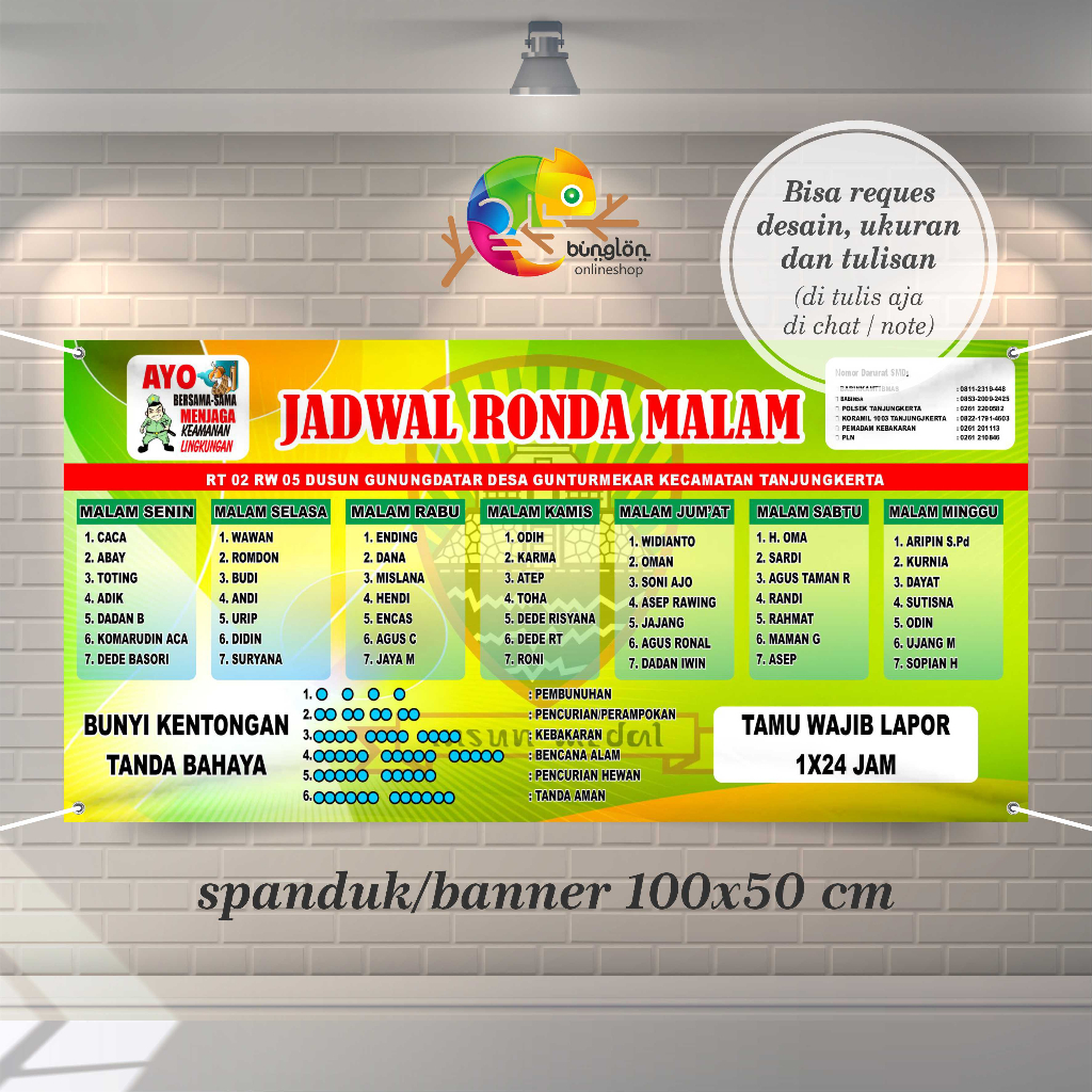 Jual Size 100x50 Spanduk Banner Jadwal Ronda Malam, Bisa Reques Tulisan ...