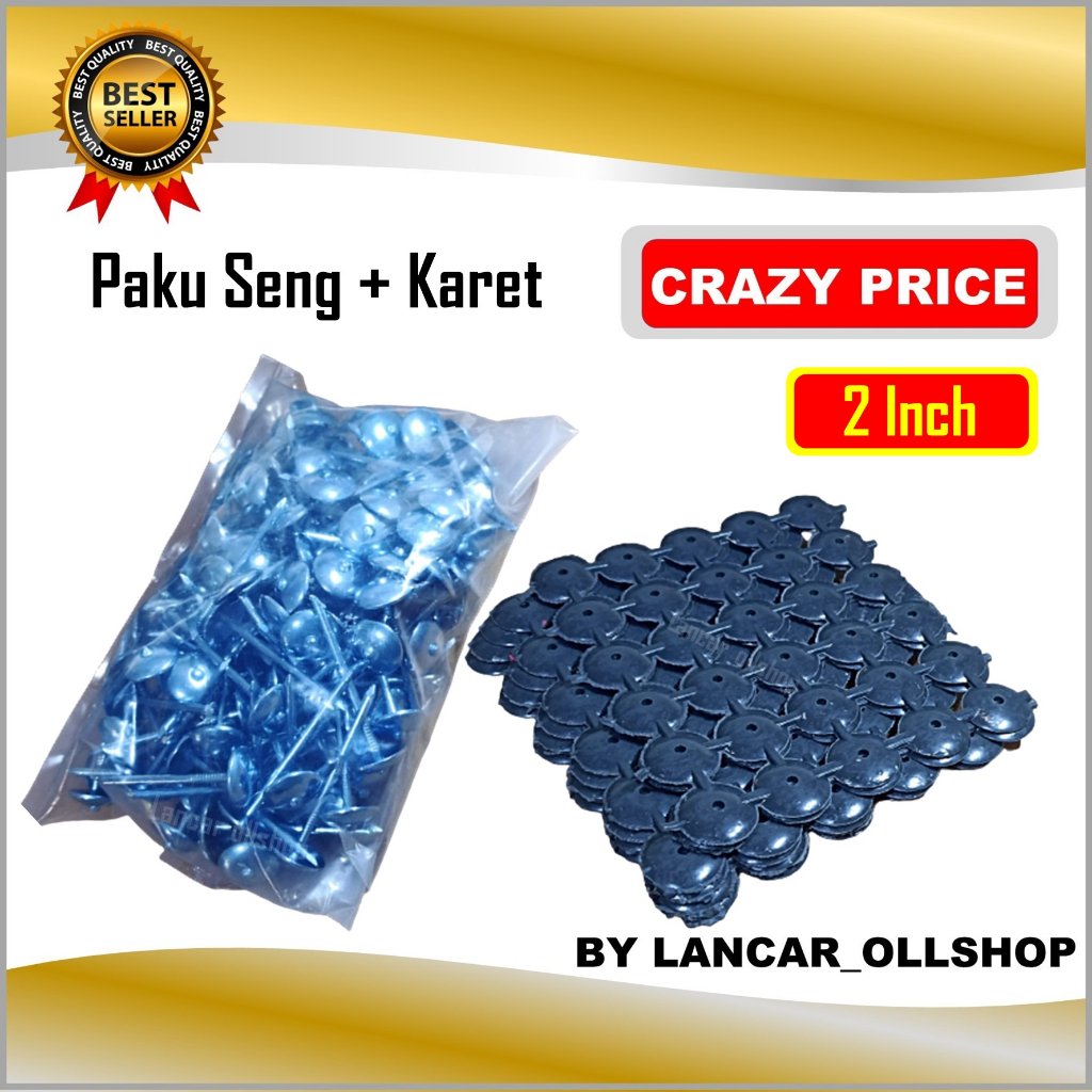 Jual PAKET Paku Seng Asbes Payung 5 Cm 2 Inch Harga 1 Pack + Karet Paku ...