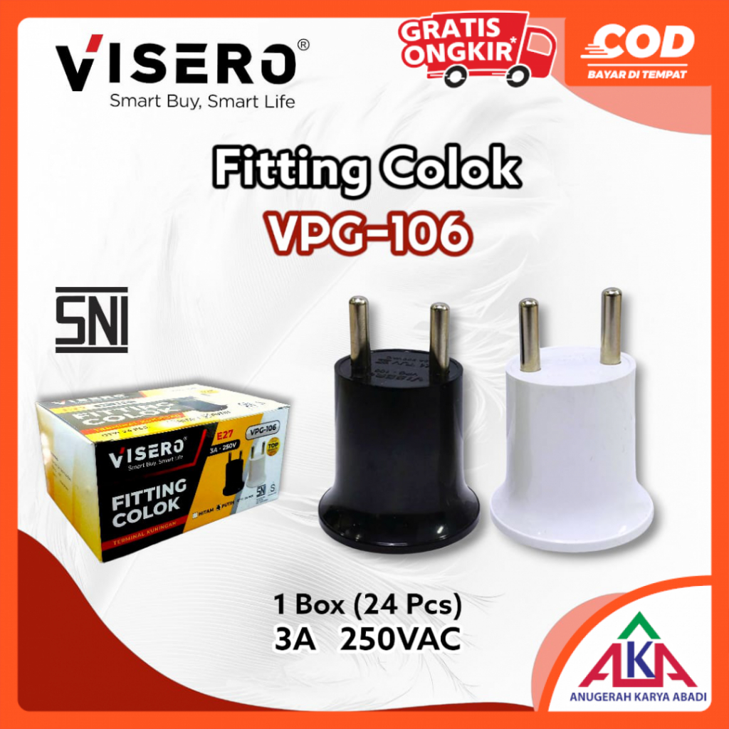 Jual Fitting Colok Putih / Hitam VISERO VPG-106 E27 3A 250V Terminal Kuningan SNI | Shopee Indonesia