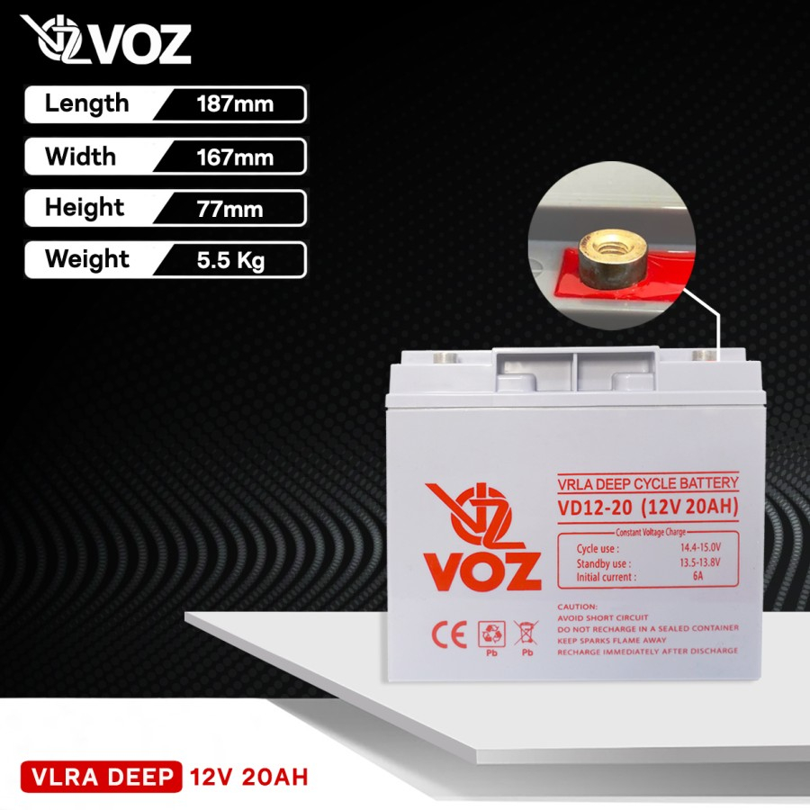 Jual Voz Baterai Deep Cycle 12V 20Ah | Baterai UPS VOZ VD12-20 BATTERY ...