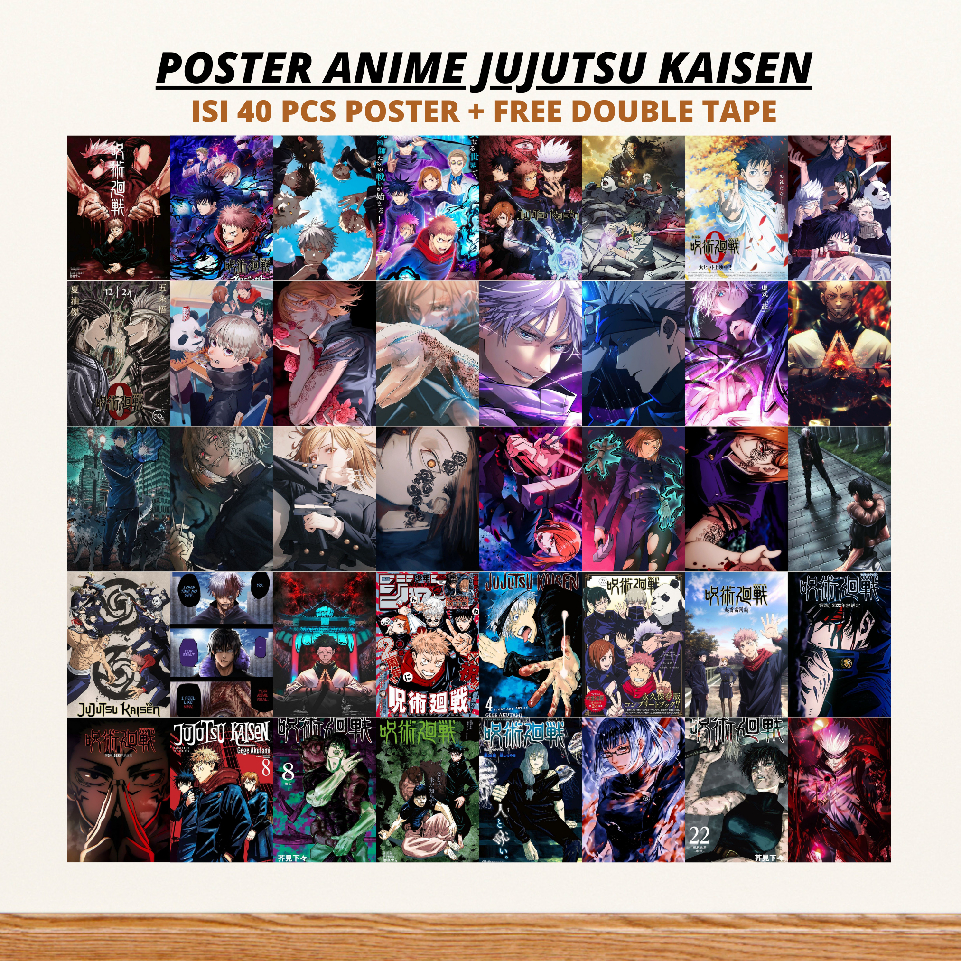 Jual 1 Set Poster jujutsu kaisen 40 pcs + Free Double Tape Ukuran A5 ...