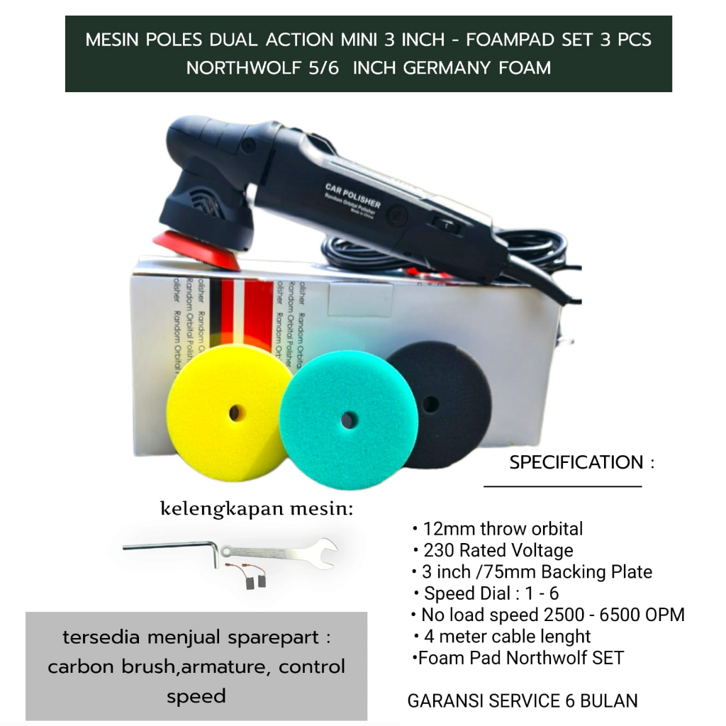 Jual Mesin Poles Dual Action Mini - 3"inch Backing Plate + Foam Pad Set ...