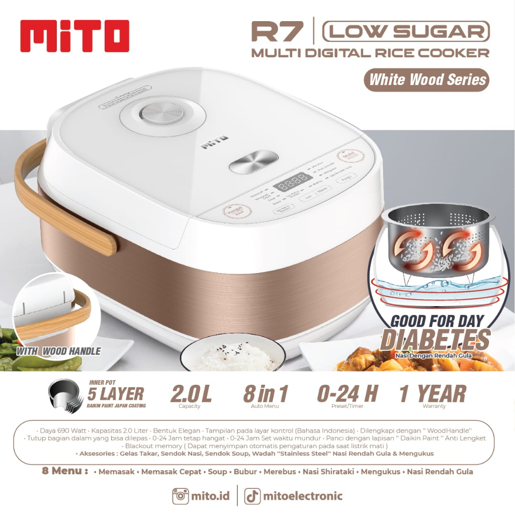 Jual (VOUCHER INDMRT 25K) MITO Low Carbo Low Sugar Rice Cooker R7 R 7 R-7 Rice cooker Rendah ...