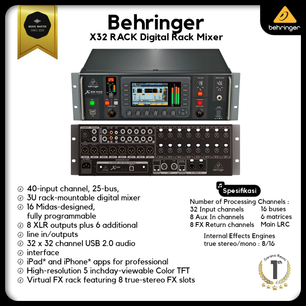 Jual Behringer X32 Rack 40-Input, 25-Bus Digital Rack Mixer with 16 ...